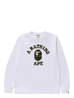 A BATHING APE 1st Camo College Long-sleeve Tee /green - White