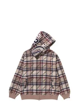 A BATHING APE Logo Check Pattern Shark Full Zip Hoodie 'beige - Tan