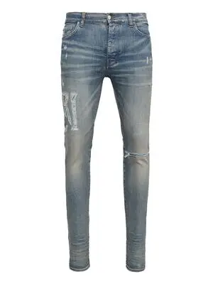 Amiri Distressed Logo Straight Leg Jean - Blue