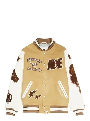 A BATHING APE Multi Motif Varsity Jacket - Tan