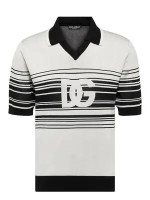 Dolce & Gabbana Logo Striped Silk Jacquard Polo Shirt - Multicoloured