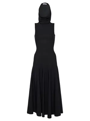 Alaïa Hooded Jersey Midi Dress - Black