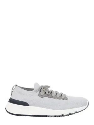 Brunello Cucinelli Leather-trimmed Knitted Sneakers - Grey