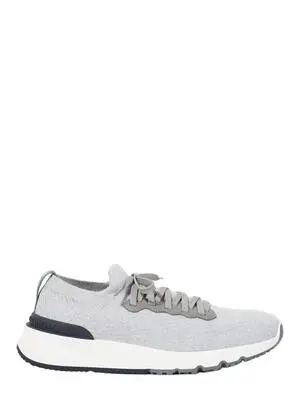 Brunello Cucinelli Leather-trimmed Knitted Sneakers - Grey