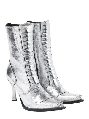 Vetements Metallic Leather Ankle Boots - Silver