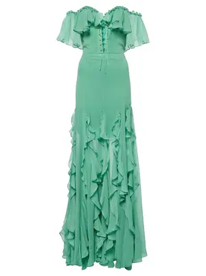 Costarellos Off-shoulder Corset Gown - Green