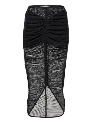 MUGLER Cutout Draped Mesh Midi Skirt - Black