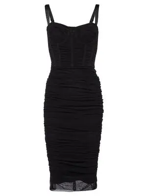 Dolce & Gabbana Ruched Tulle Midi Dress - Black