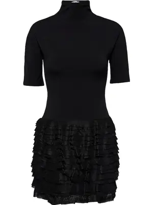 Alaïa Ruffled High-neck Mini Dress - Black