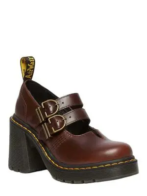 Dr. Martens Eviee Leather Mary Jane Heeled Shoes - Brown