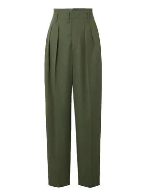 LEMAIRE Pleated Tapered Wool Pants - Green