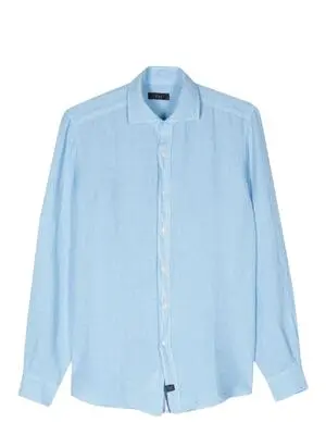 FAY Cutaway Collar Linen Shirt - Blue