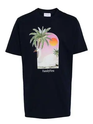 FAMILY FIRST Swan-print Cotton T-shirt - Blue
