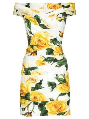 DOLCE & GABBANA Dolce & Gabbana Off-Shoulder Rose-Print Dress