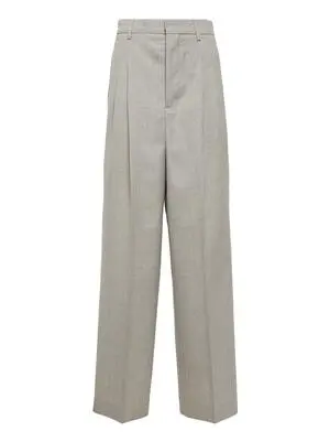AMI Paris High-rise Wool Wide-leg Pants - Grey