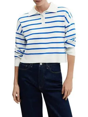 Mango Stripe Polo Sweater - Vibrant Blue