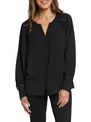 NYDJ Liliana Lace Inset Peasant Top - Black
