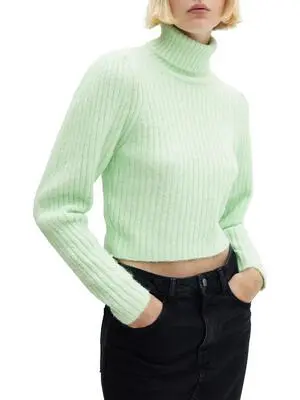 Mango Turtleneck Crop Sweater - Green Apple