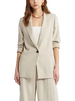 OPEN EDIT Open Edit Relaxed Fit Blazer Tan Oxford