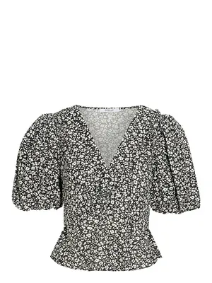 Derek Lam 10 Crosby Salma Floral-print Linen-blend Top - Black