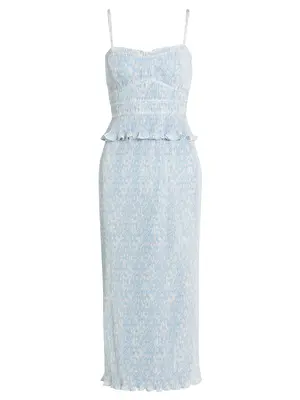 Derek Lam 10 Crosby Brisha Printed Plissé Satin Midi Dress - Sky Blue