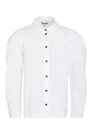 GANNI Gathered Cotton-poplin Shirt - White