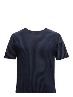 Issey Miyake Basics Pleated Crewneck T-shirt - Navy