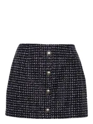 Alessandra Rich Sequin Checked Tweed Mini Skirt - Blue