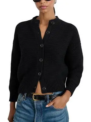 ALEX MILL Nico Crewneck Cotton Cardigan - Black