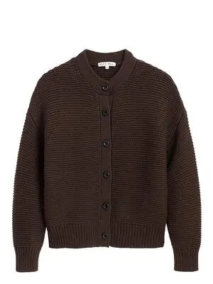 ALEX MILL Nico Crewneck Cotton Cardigan - Dark Chocolate