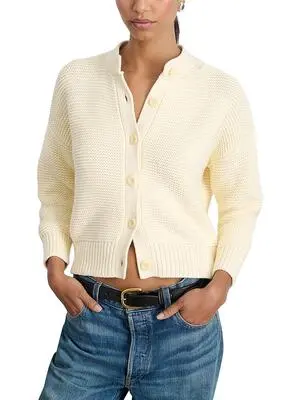 ALEX MILL Nico Crewneck Cotton Cardigan - Ivory