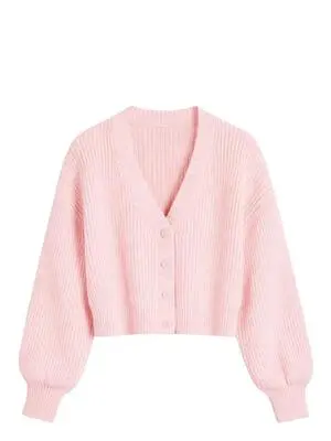 EDIKTED Chunky Knit Cropped Cardigan - Light Pink
