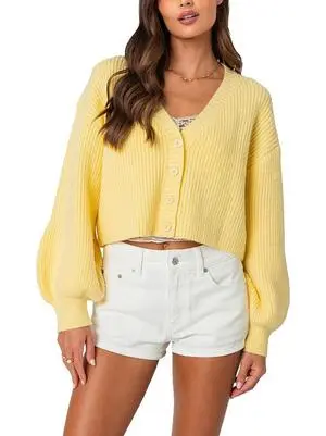 EDIKTED Chunky Knit Cropped Cardigan - Yellow