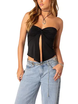 EDIKTED Edikted Twisted Split Front Tube Top Black