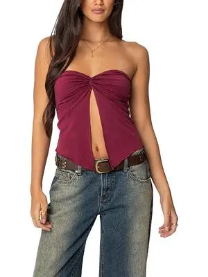 EDIKTED Edikted Twisted Split Front Tube Top Burgundy