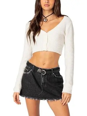 EDIKTED V-Neck Cropped Cardigan Cream