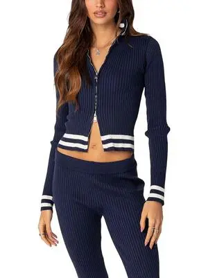 EDIKTED Pluto Ribbed Cardigan - Navy