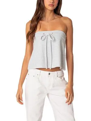 EDIKTED Caroline Tie Front Strapless Top - Gray Melange