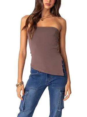 EDIKTED Silvia Asymmetric Hem Top - Brown