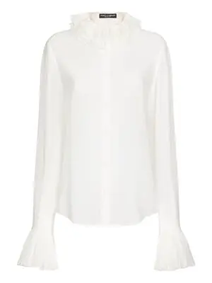 Dolce & Gabbana Silk Georgette Shirt With Pleated Cuffs - White