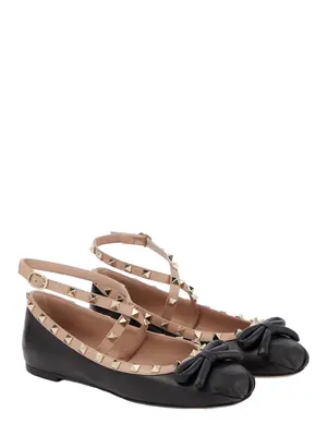 Valentino Garavani Rockstud Leather Ballet Flats - Black