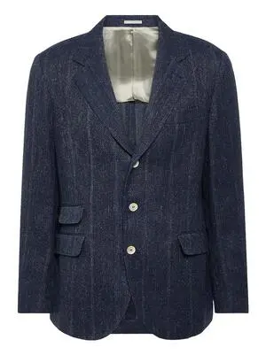 Brunello Cucinelli Striped Linen, Silk And Wool Blazer - Blue