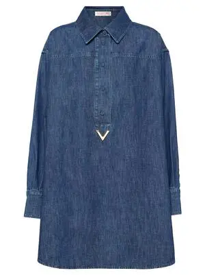 Valentino Garavani Vgold Chambray Denim Shirt Dress - Blue