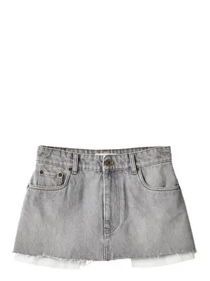 Miu Miu Logo-embroidered Denim Miniskirt - Grey