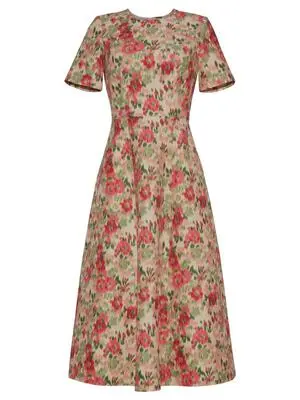 Adam Lippes Eloise Floral-print Flared Dress - Neutrals