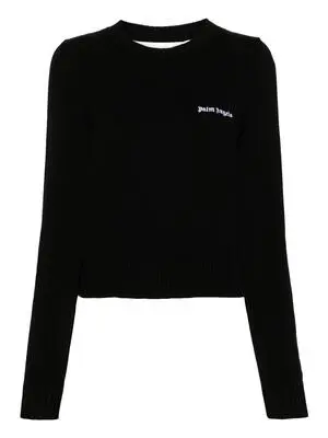 Palm Angels Logo-embroidered Cropped Jumper - Black