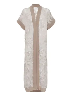 Brunello Cucinelli Magnolia-embroidered Long Cardigan - Neutrals