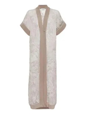 Brunello Cucinelli Brunello Cucinelli Magnolia-Embroidered Long Cardigan Neutrals