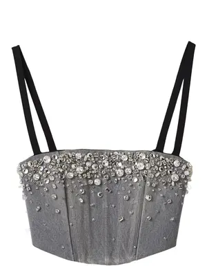Miu Miu Crystal-embellished Denim Top - Grey