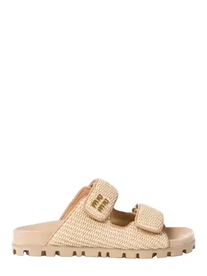 Miu Miu Touch-strap Raffia Sandals - Neutrals